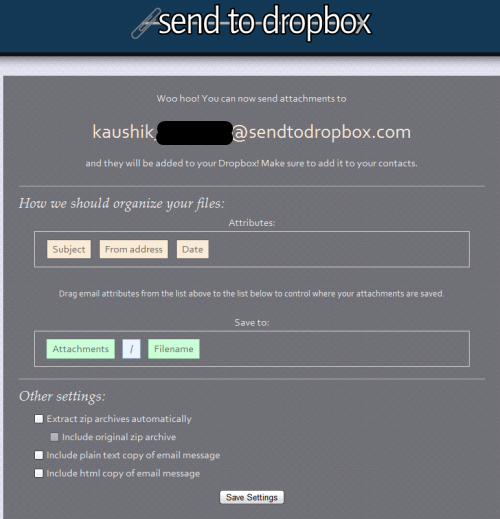 Email files to Dropbox using Send to Dropbox